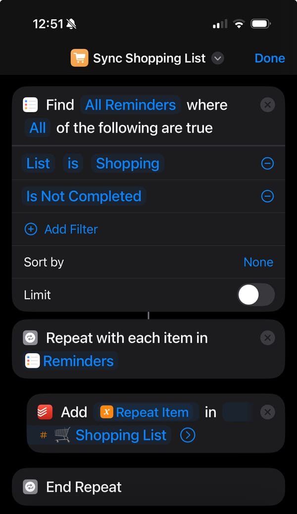 Using Siri to update your Todoist shopping list via Reminders